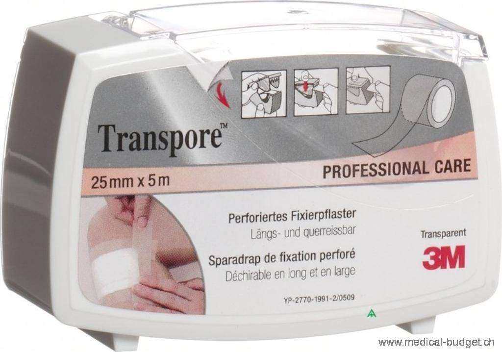 Transpore Sparadrap transparent 25mmx5m micro-perforé, facile à ...